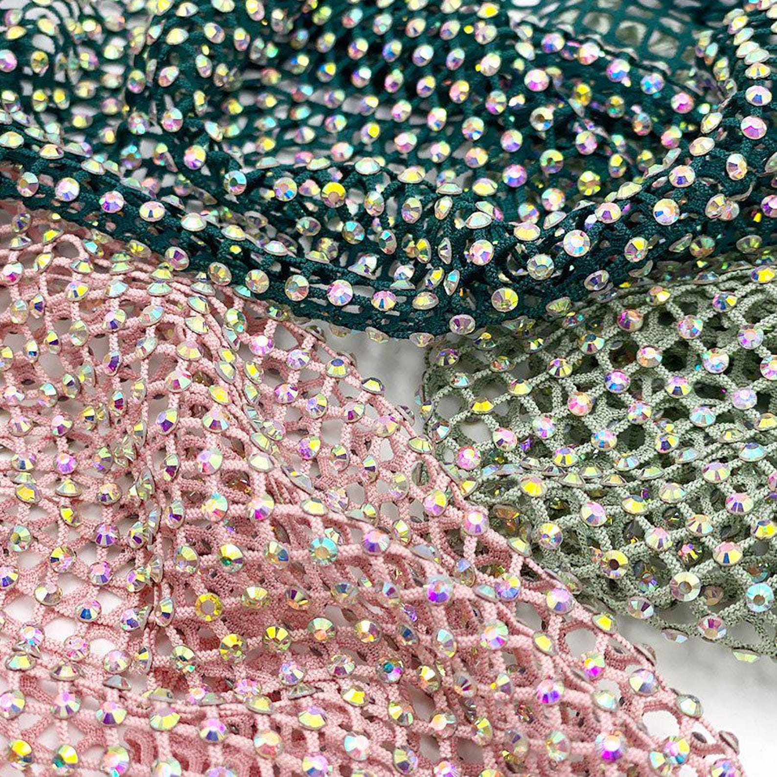 Crystal AB Rhinestone Fishnet Fabric: 4-way Stretch Couture Material - Etsy