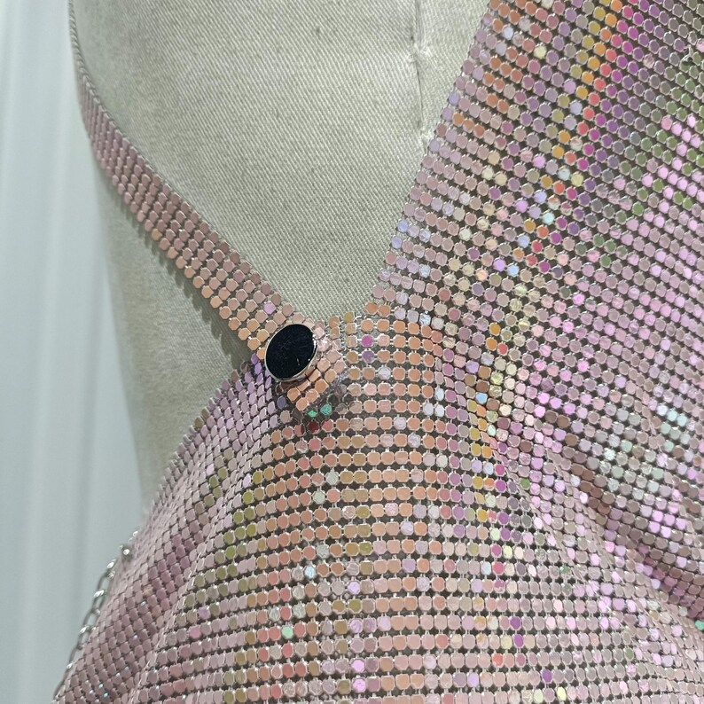 Iridescent Pink Metal Mesh Dress – Cowl Neck Chainmail, Criss-cross ...