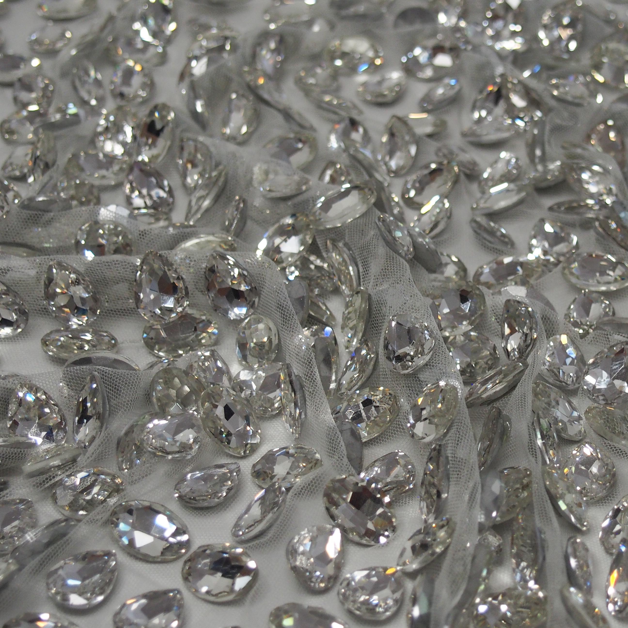 Crystal Tulle Fabric: Luxury Glass Diamond Embellished Bridal Gown ...