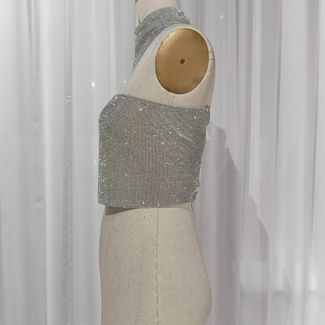 Handmade Rhinestone Mesh Crop Top With Bandana Necklace - Party ...
