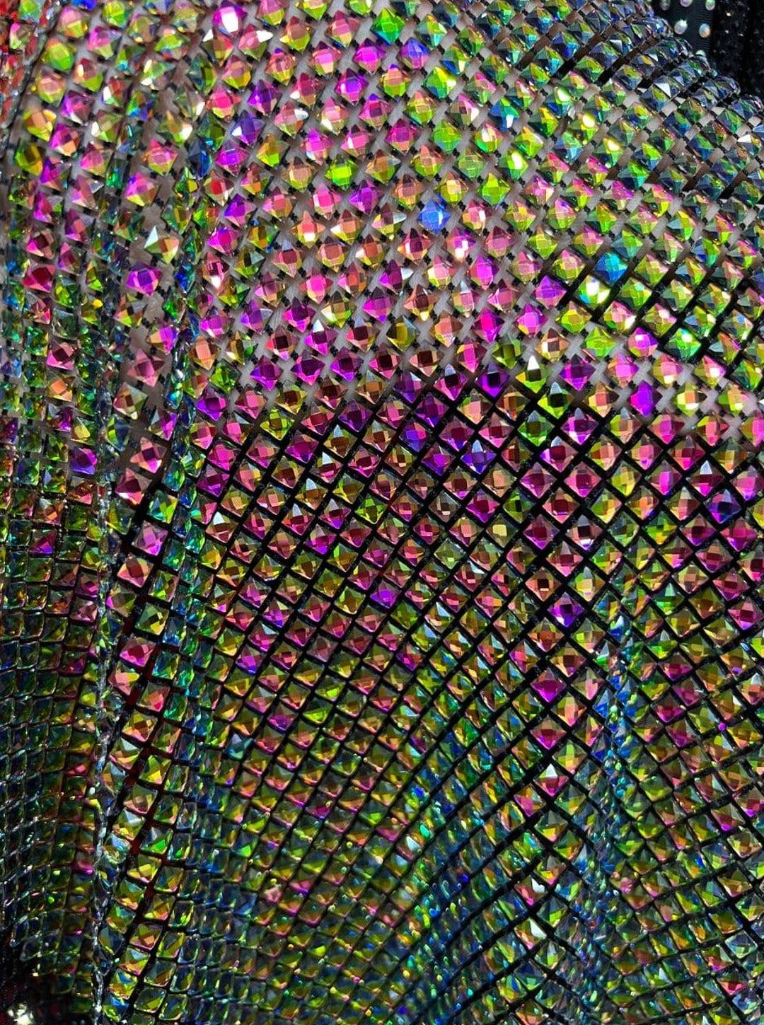 Rainbow Crystal Fishnet Fabric: Couture Bridal Eveningwear - Etsy