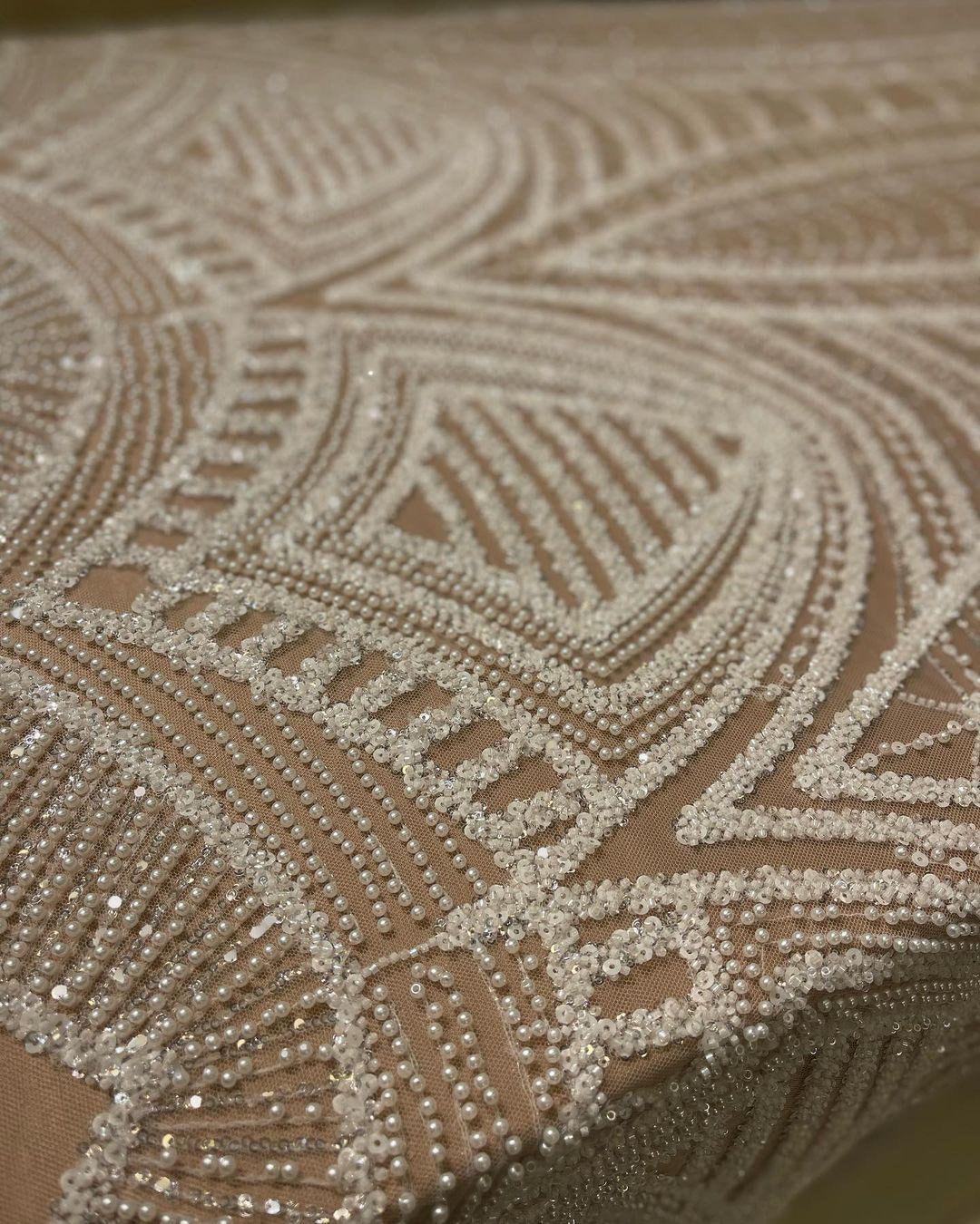 Handcrafted Bridal Fabric With Intricate Pearl and Sequin ...