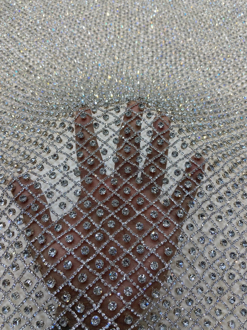 Hand-beaded Crystal Mesh Fabric by Yard - 100% Glass Stones ...