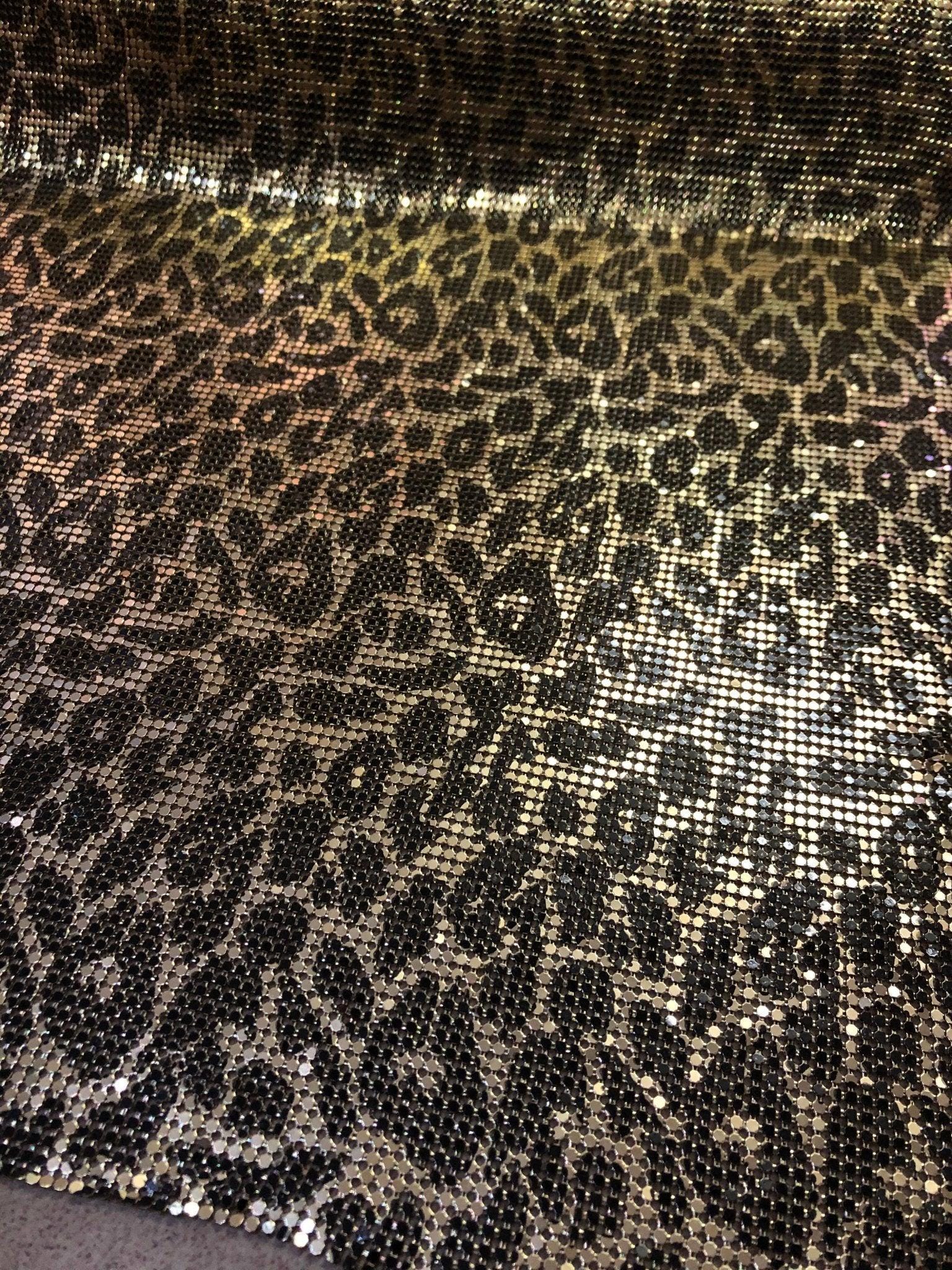 Aluminum Metal Mesh Fabric in Gold and Black Leopard Print - Chainmail ...