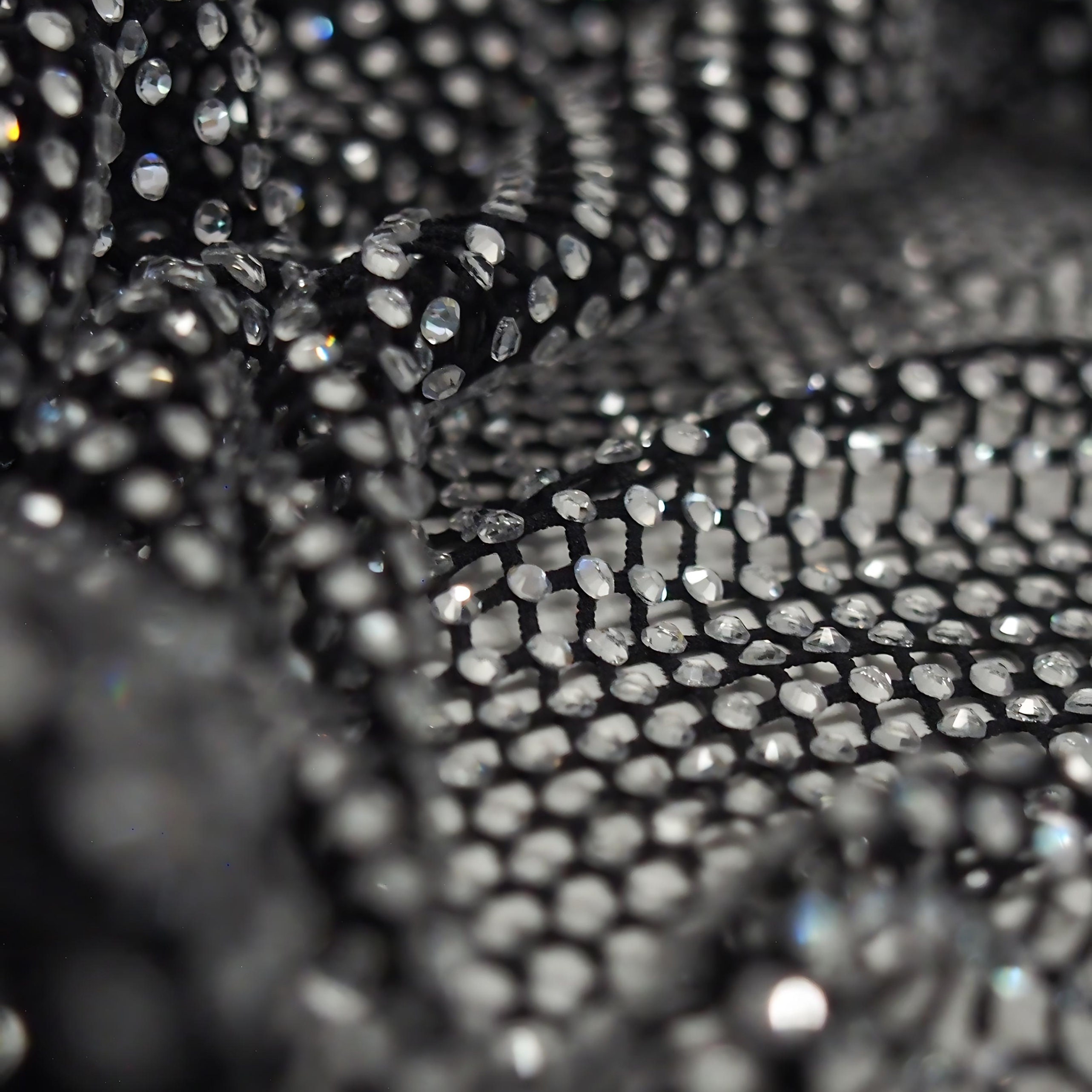 Rhinestone Silver Crystal in Black Fishnet 4way Stretch Fabric for ...
