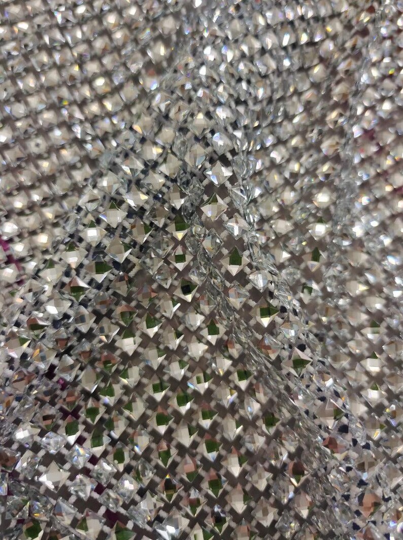 Crystal in White Fishnet Fabric - Rhinestone Luxury Big Square ...