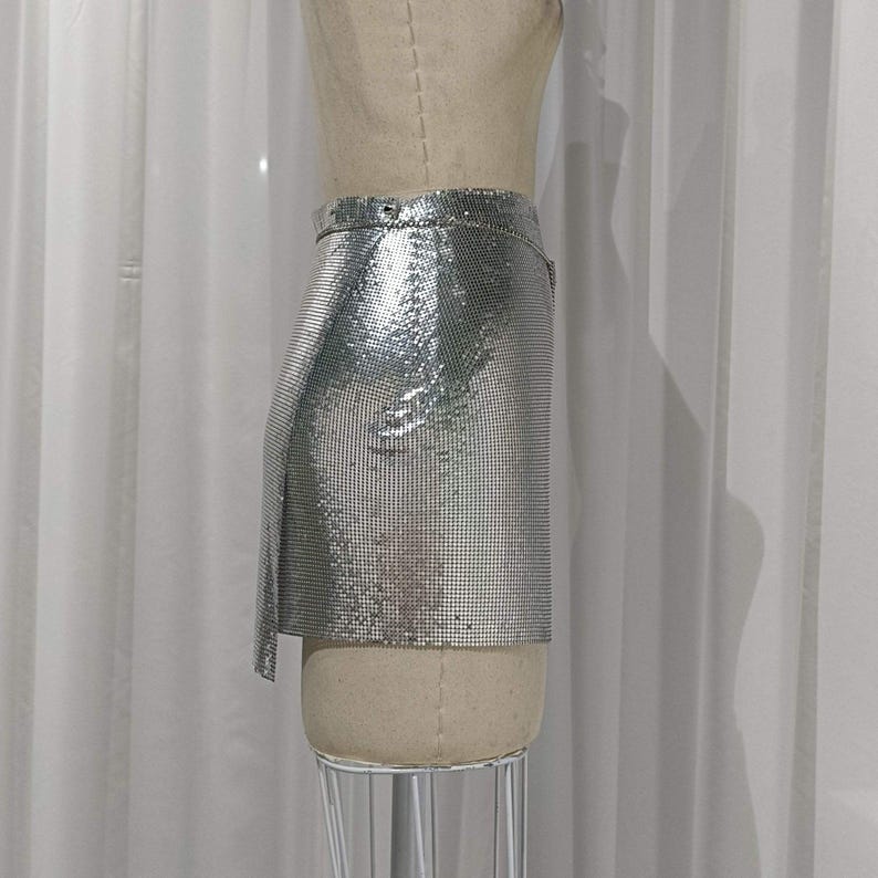 Silver Metal Mesh Chainmail Mini Skirt | Stylish Chain Wrap Closure ...