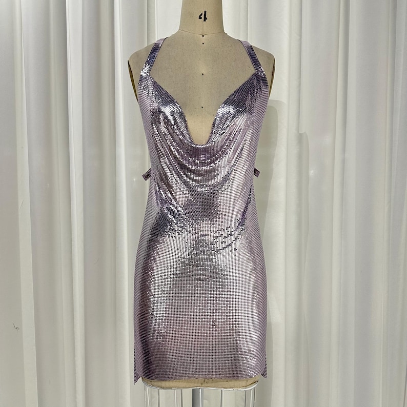 Lilac Metal Mesh Mini Dress – Chainmail, Cowl Neck, Criss-cross Back - Etsy