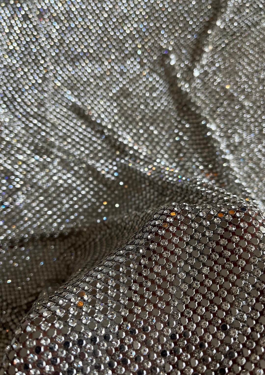 Luxury Brass Metal Crystal Mesh Fabric – Embellished Rhinestone Mesh ...