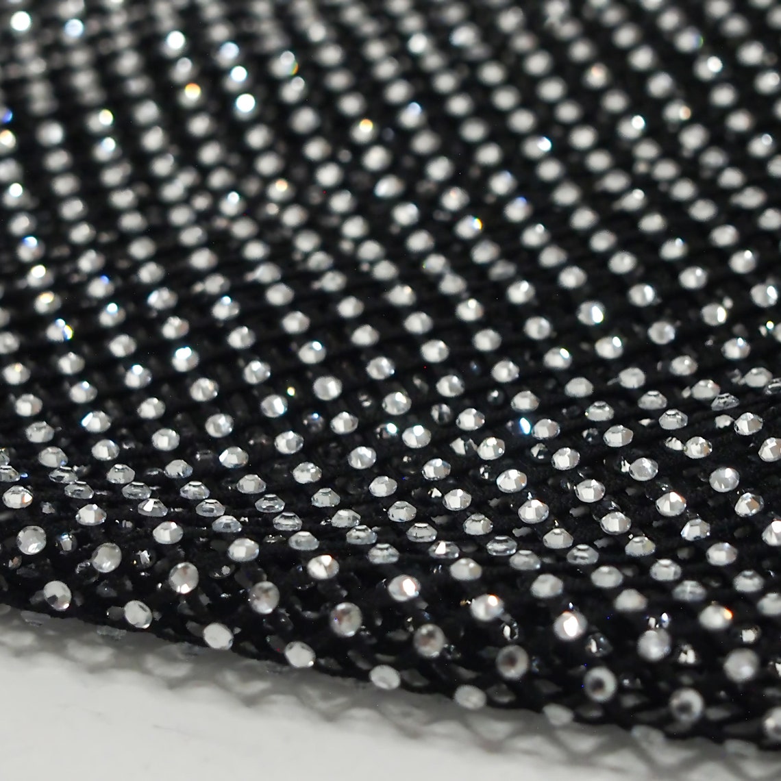Rhinestone Silver Crystal in Black Fishnet 4way Stretch Fabric for ...