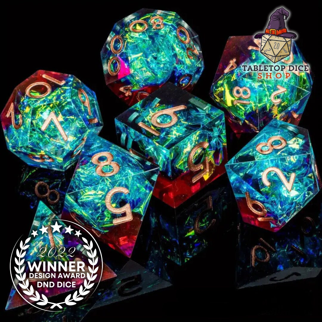 Colorful Magic Crystal DND Dice Set Gift Sharp Edge D&D Dice Chameleon ...