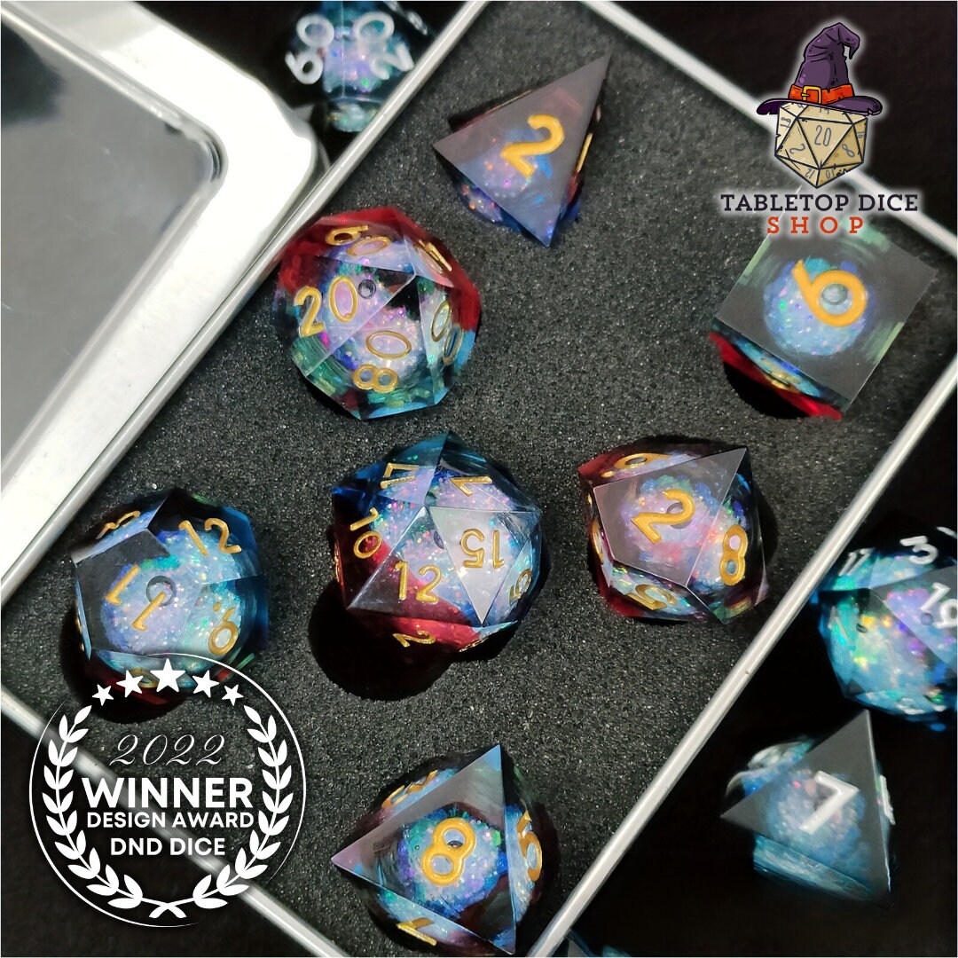 Sharp Edge Liquid Core Colored Resin DND Dice Set Gift D20 D12 D8 D6 ...