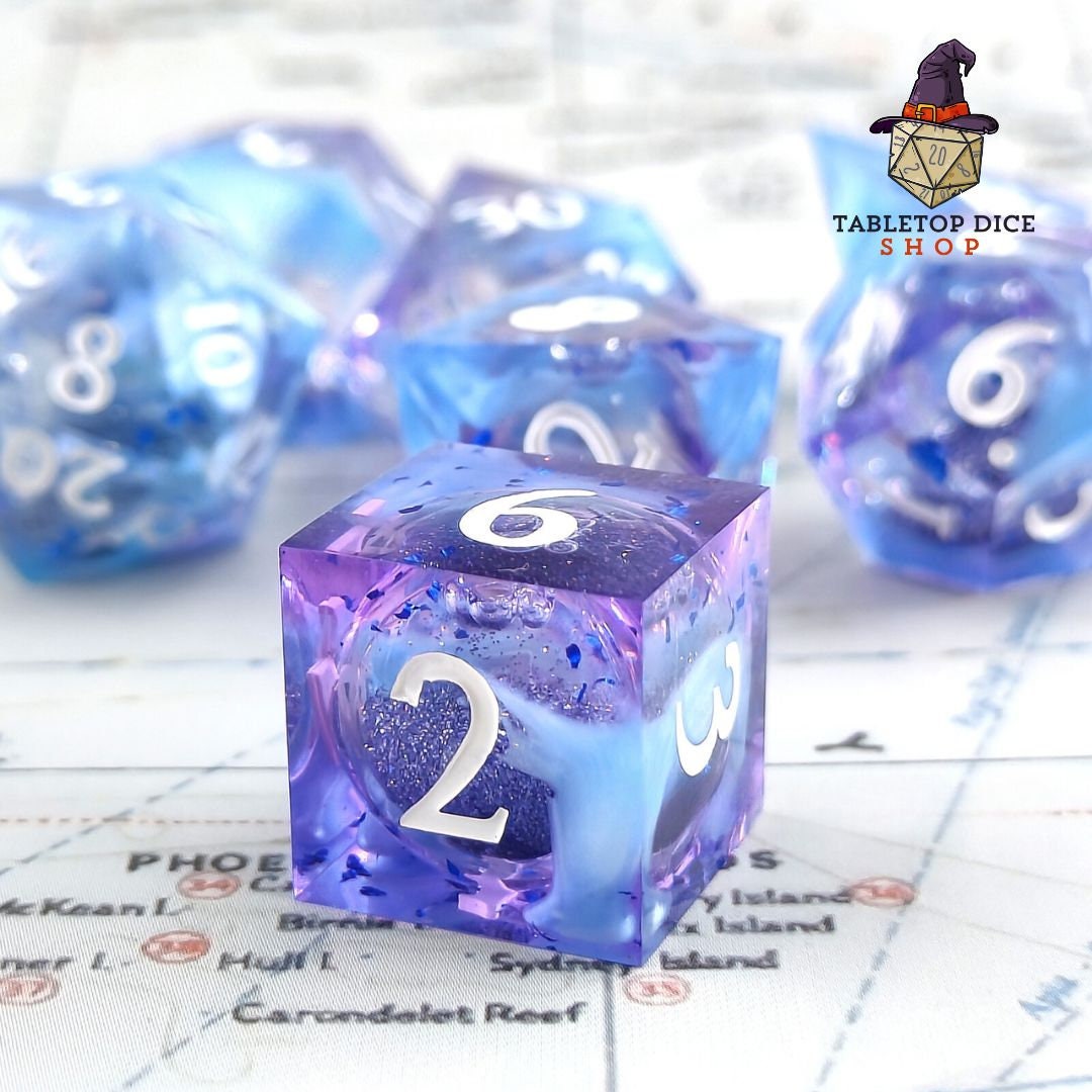 Purple Cosmic Galaxy Liquid Core DND Dice Set Sharp Edge Resin Dice D20 ...