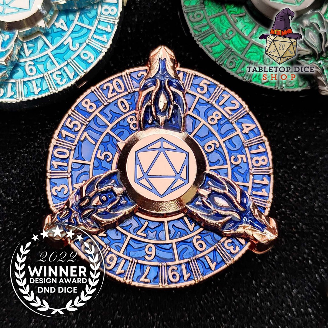 Blue DND Dice Set Spinner Metal DND Spinner Copper Metallic Dark Blue ...