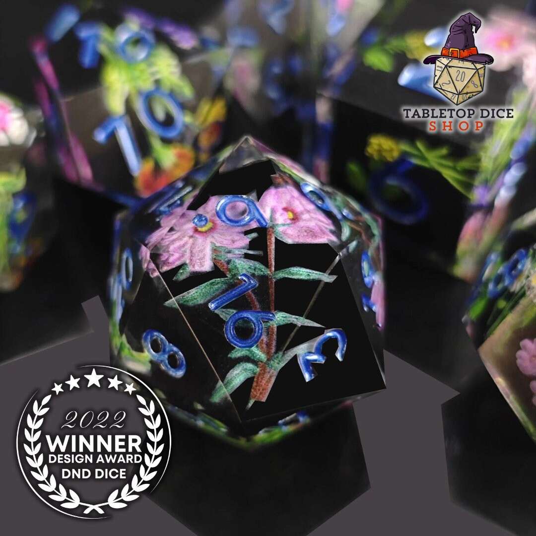 Black Floral DND Dice Set Pink Flower Dice Set Gift White Flowers Dice ...