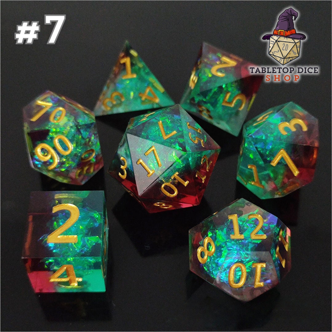 Colorful Magic Crystal DND Dice Set Gift Sharp Edge D&D Dice Chameleon ...