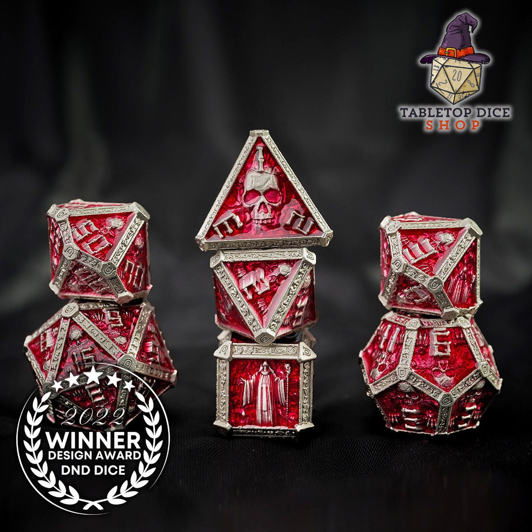 Red Metal DND Dice Set Wizard DND Dice Gift Ancient Dices D20 D12 D8 D6 ...