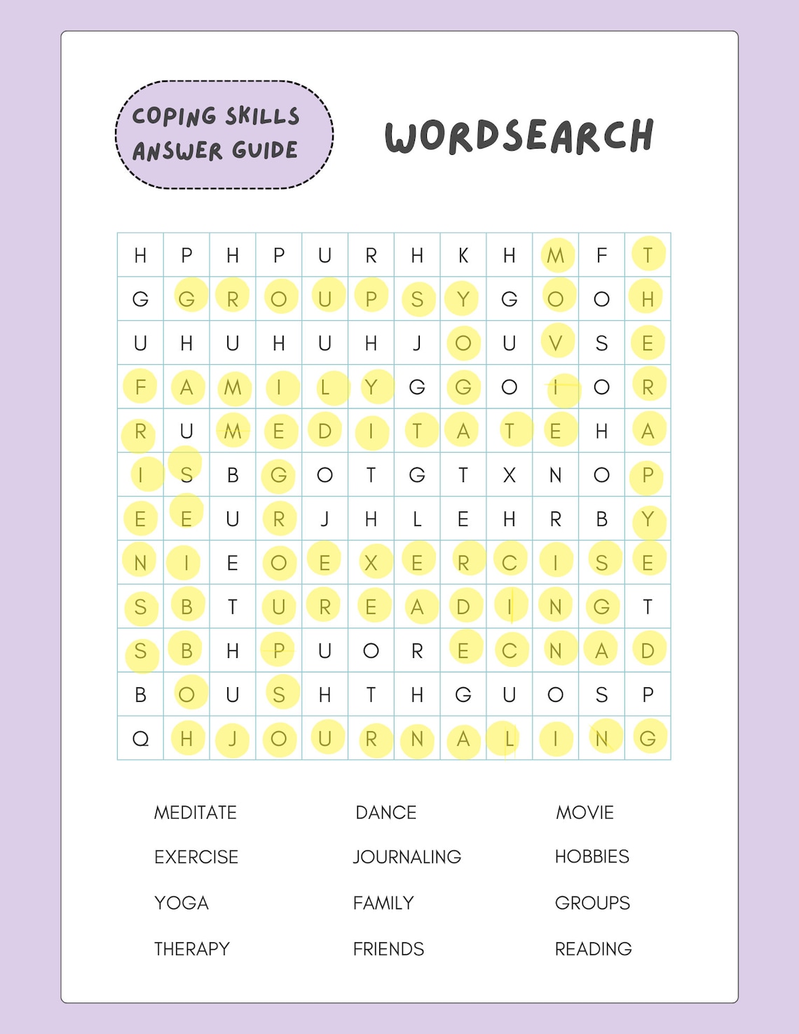 Coping Skills Word Search With Answer Guide - Etsy