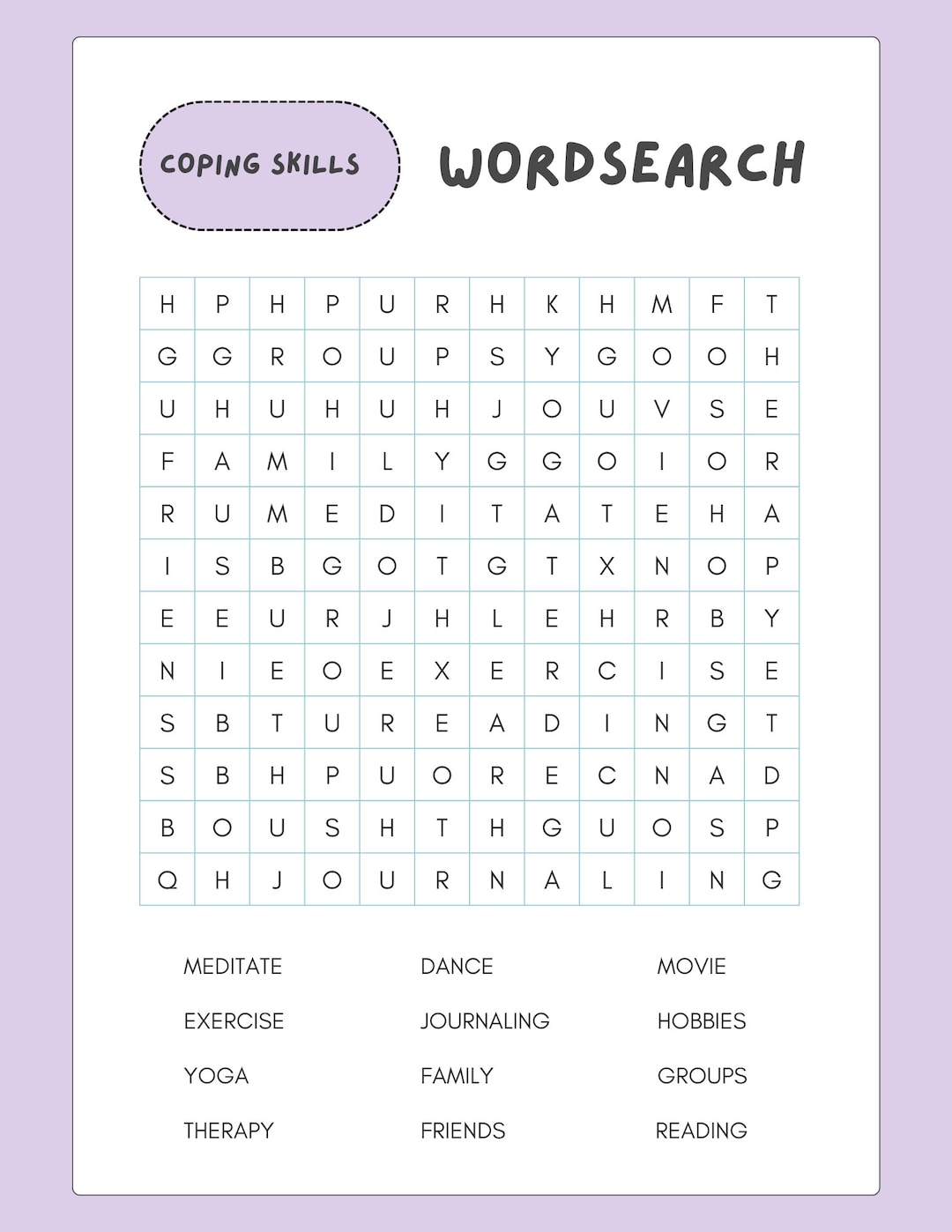 Coping Skills Word Search With Answer Guide - Etsy Australia