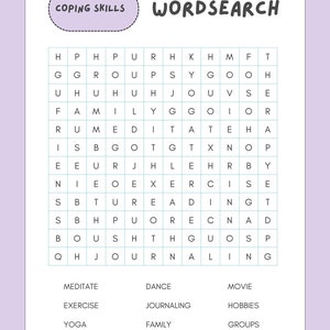 Coping Skills Word Search With Answer Guide - Etsy