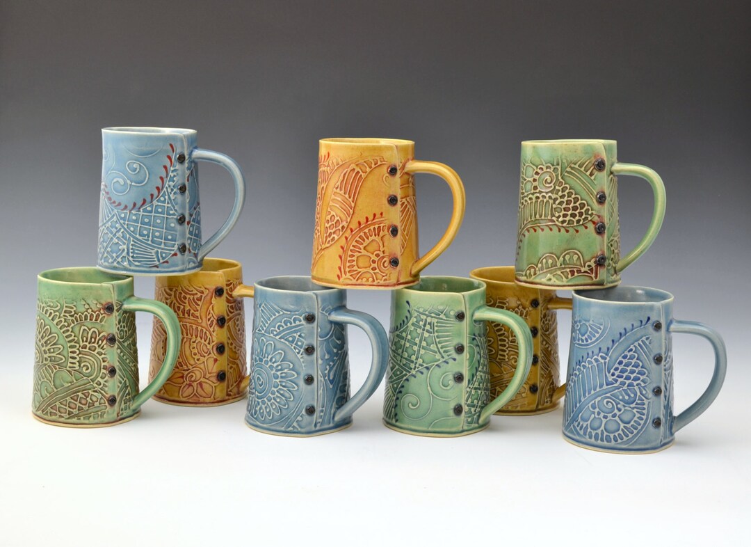 Big Coffee Mug Paisley Pattern, Tea Cup, Tea Mug, Buttons MADE TO ORDER ...