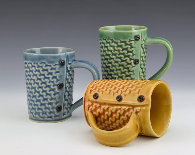 Medium Tea Cup Mug Knitted Garter Pattern Tea Cup Tea Mug - Etsy