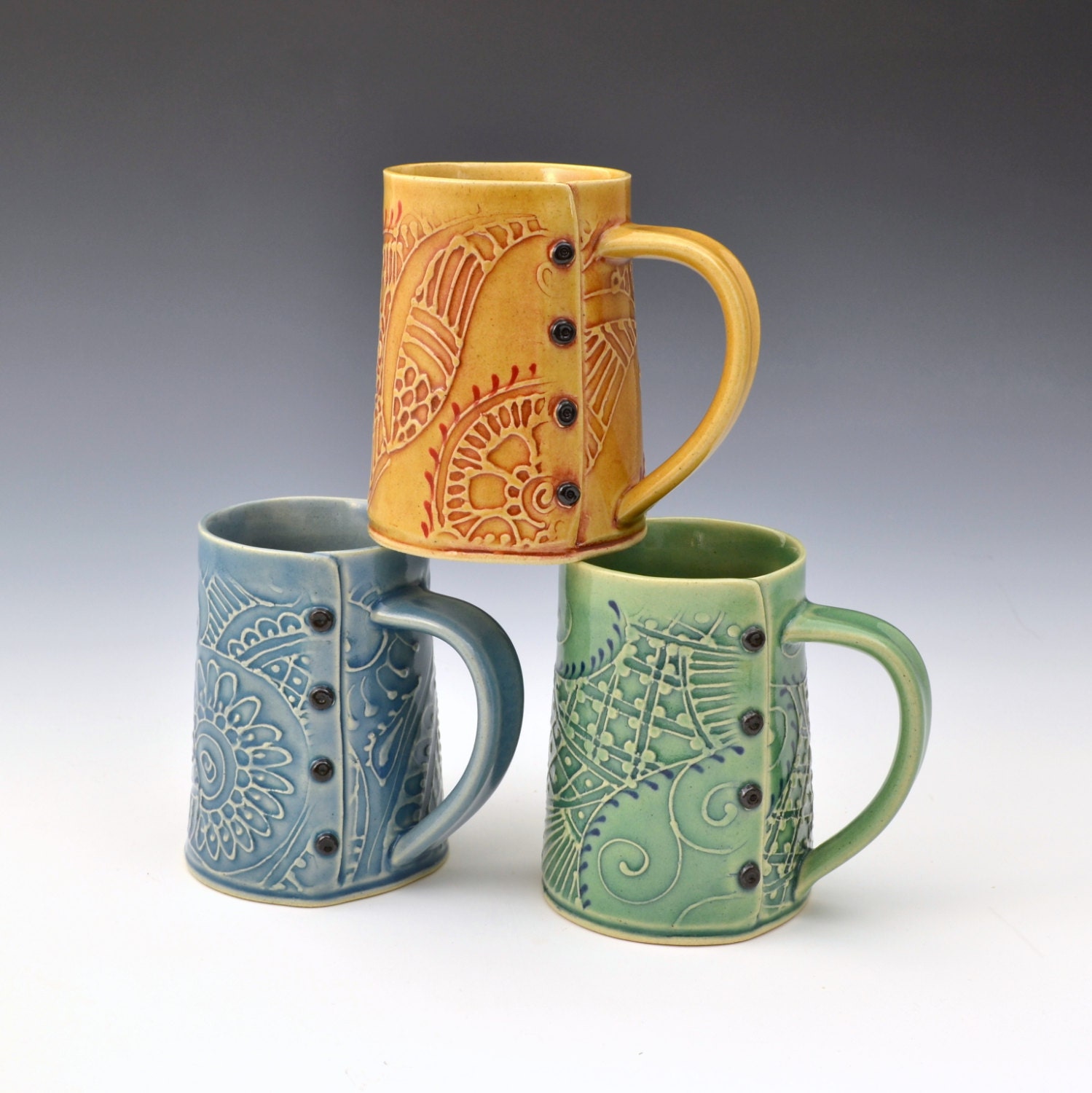 Big Coffee Mug Paisley Pattern Tea Cup Tea Mug Buttons MADE - Etsy