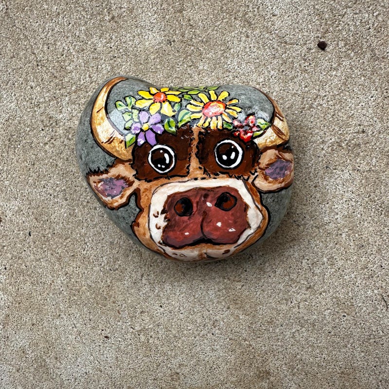 Painted Cow on Rock - Etsy