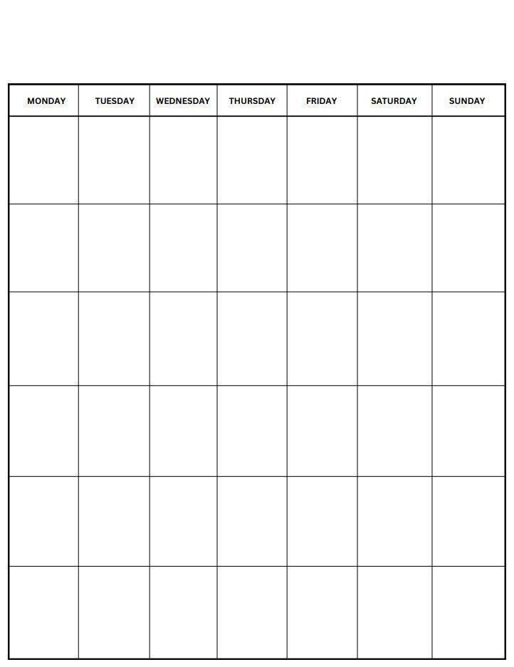 Printable Blank Calendar | Vertical | Monday Start - Etsy