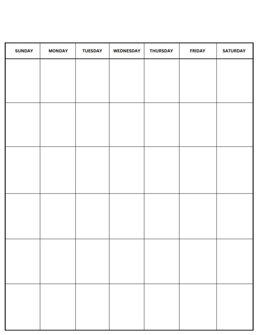 Printable Blank Calendar | Vertical | Sunday Start - Etsy