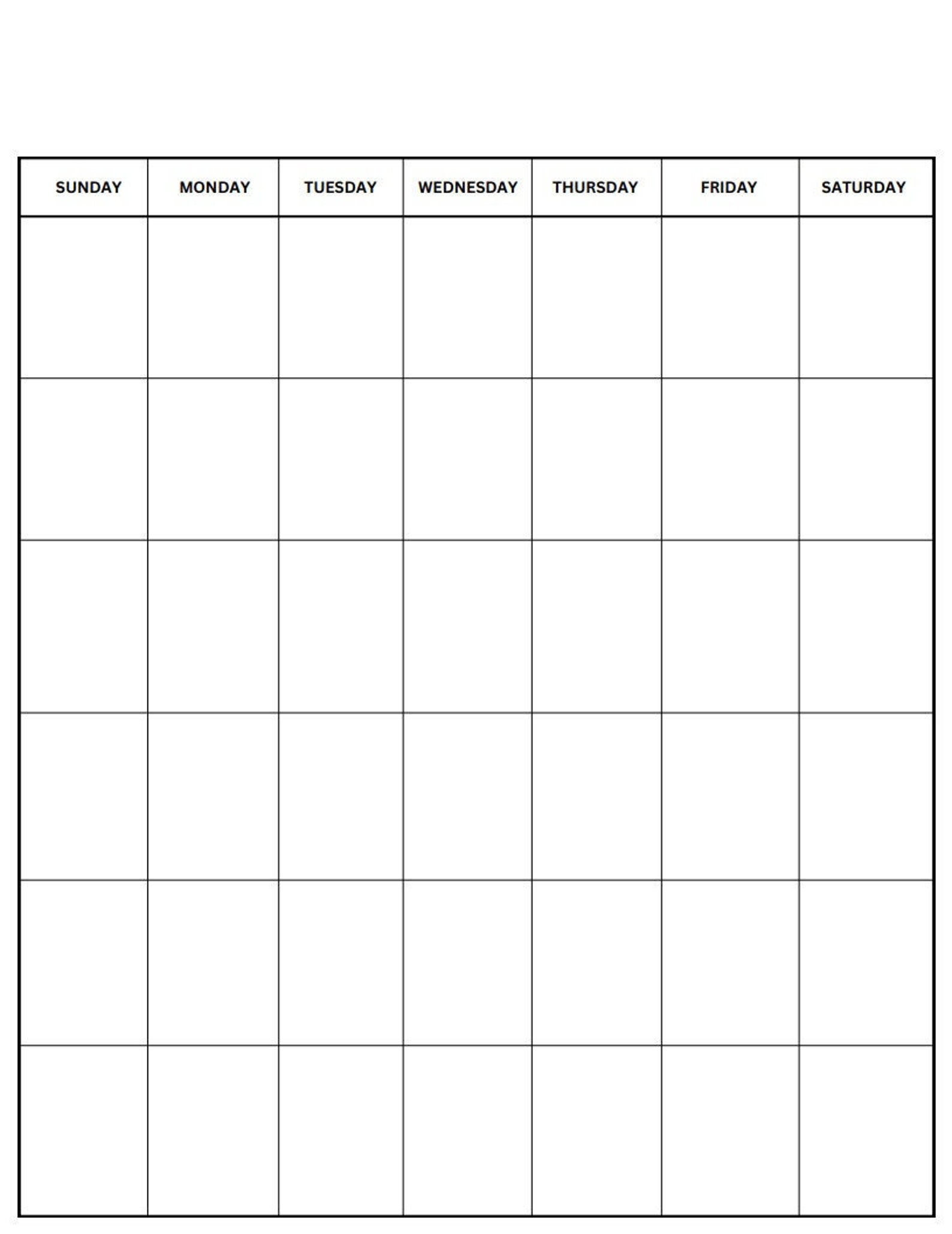 Printable Blank Calendar | Vertical | Sunday Start - Etsy UK