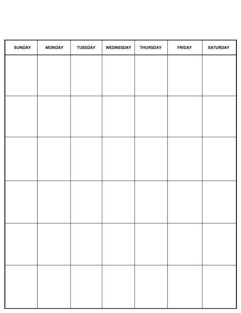 Printable Blank Calendar | Vertical | Sunday Start - Etsy