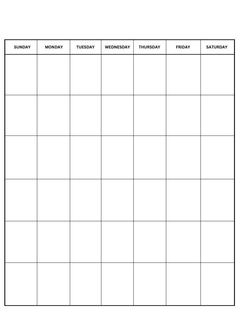 Printable Blank Calendar Vertical Sunday Start - Etsy