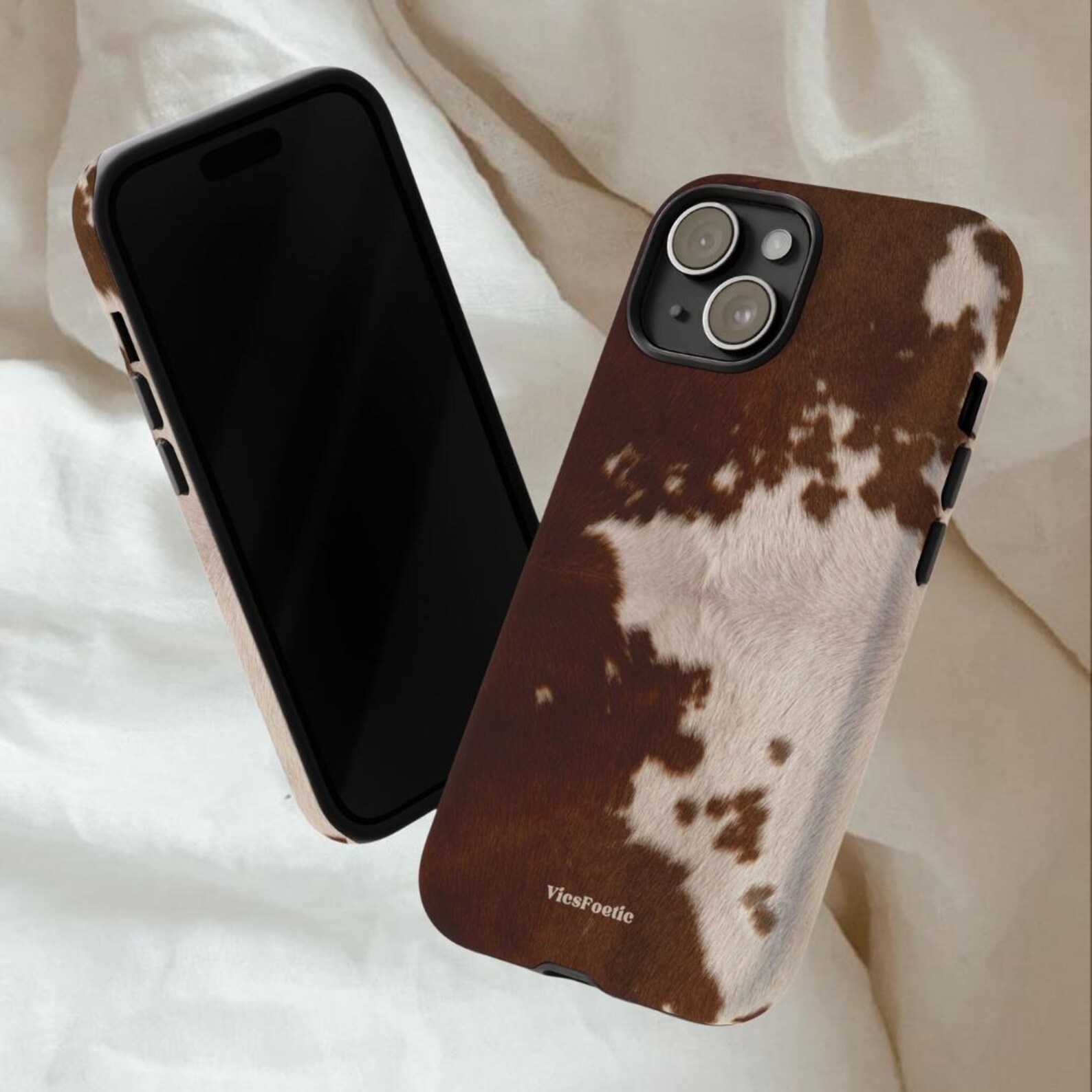 Cowhide Pattern Tough Phone Case, Rustic Brown and White Natural Design ...