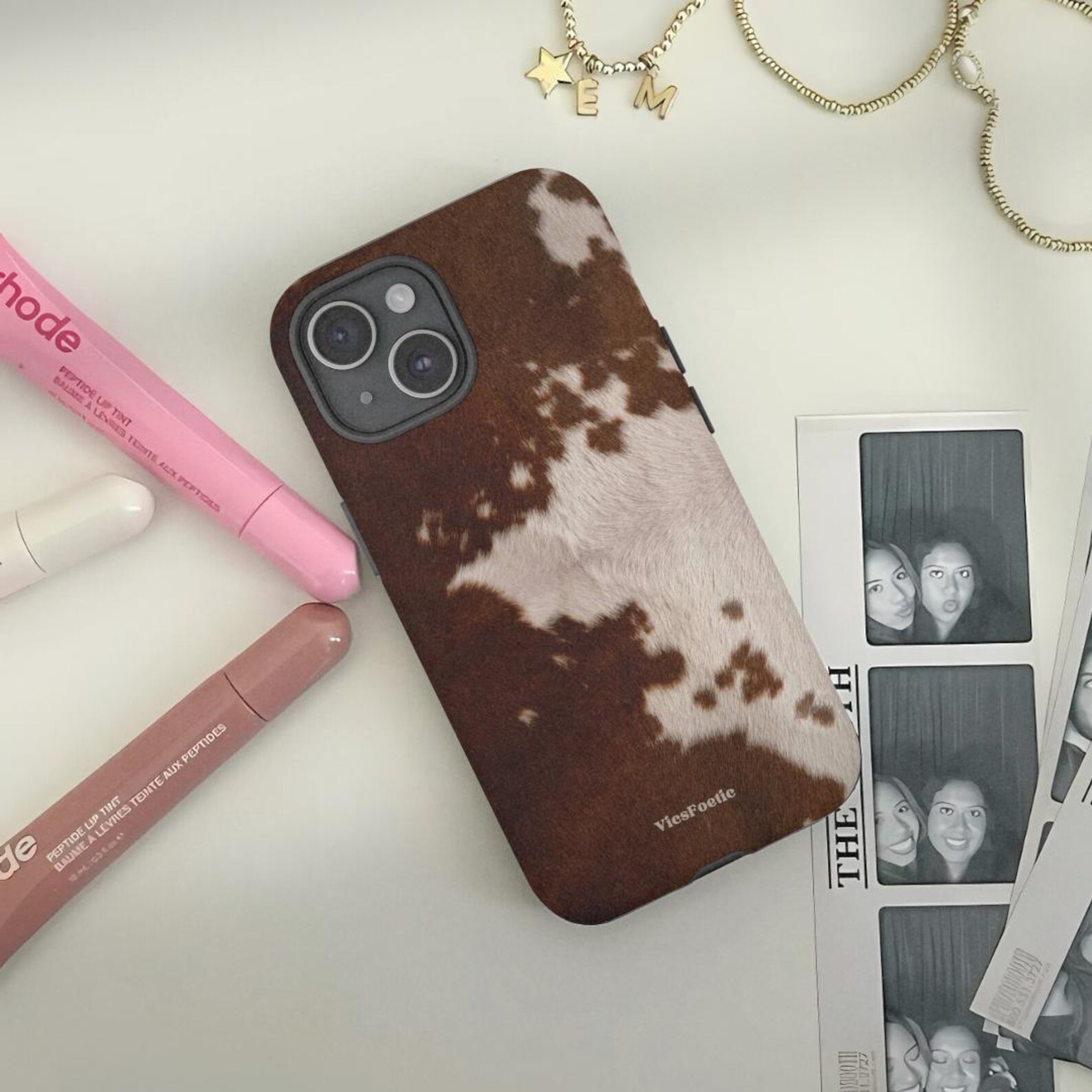 Cowhide Pattern Tough Phone Case, Rustic Brown and White Natural Design ...