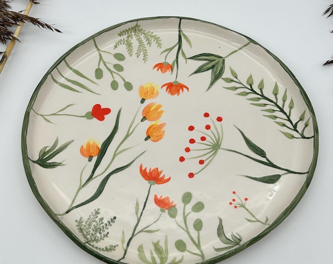 Handmade Ceramic Plate With Flower Design - Etsy Canada