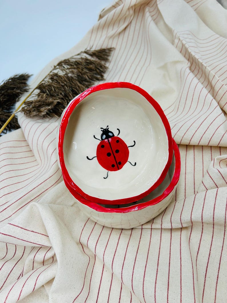 Handmade Ceramic Bowl: Ladybug Design, Whimsical Kitchen Pottery - Etsy