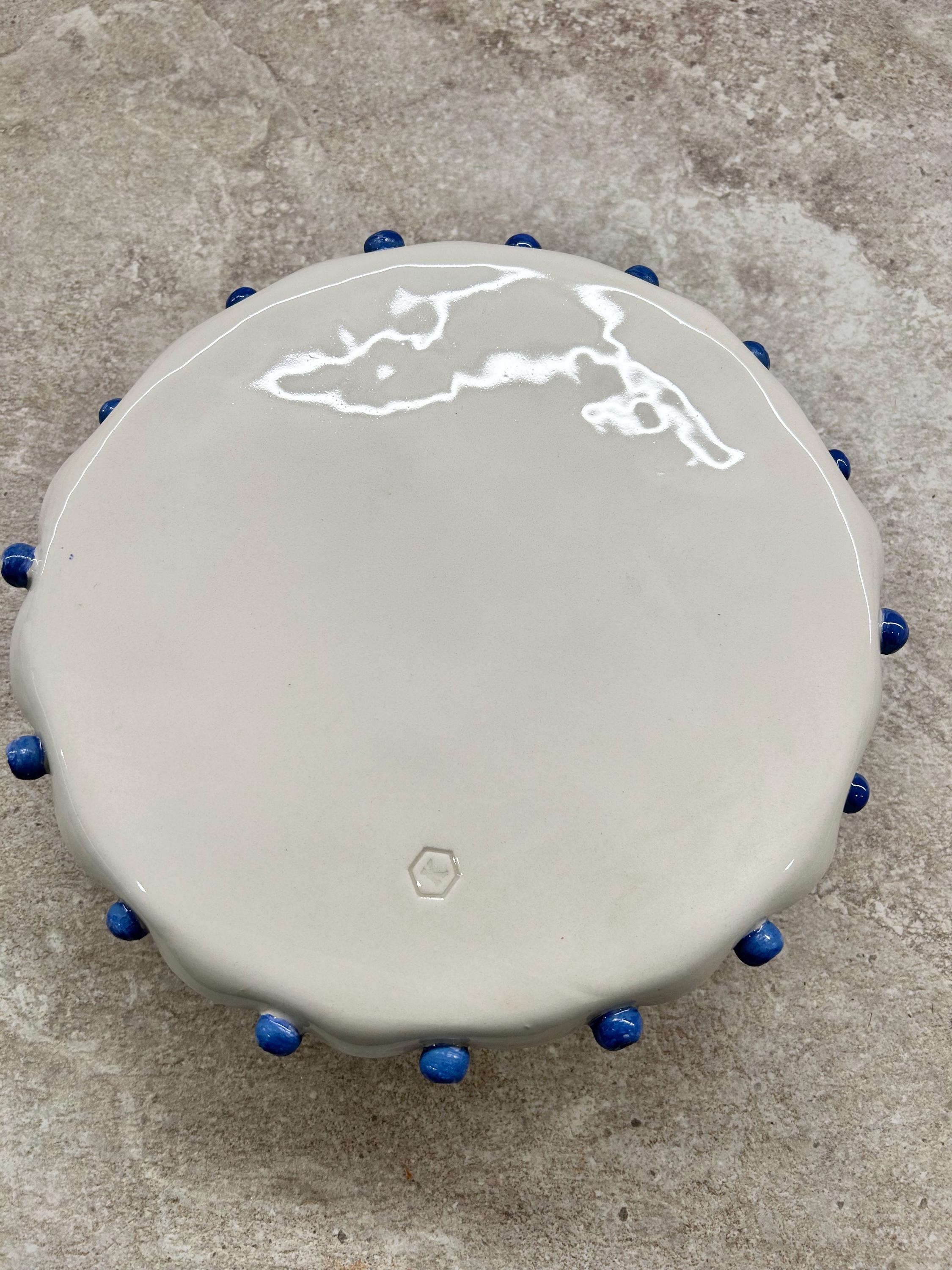 Handmade Ceramic Cake Stand – Blueberry Design – White Pottery Server ...