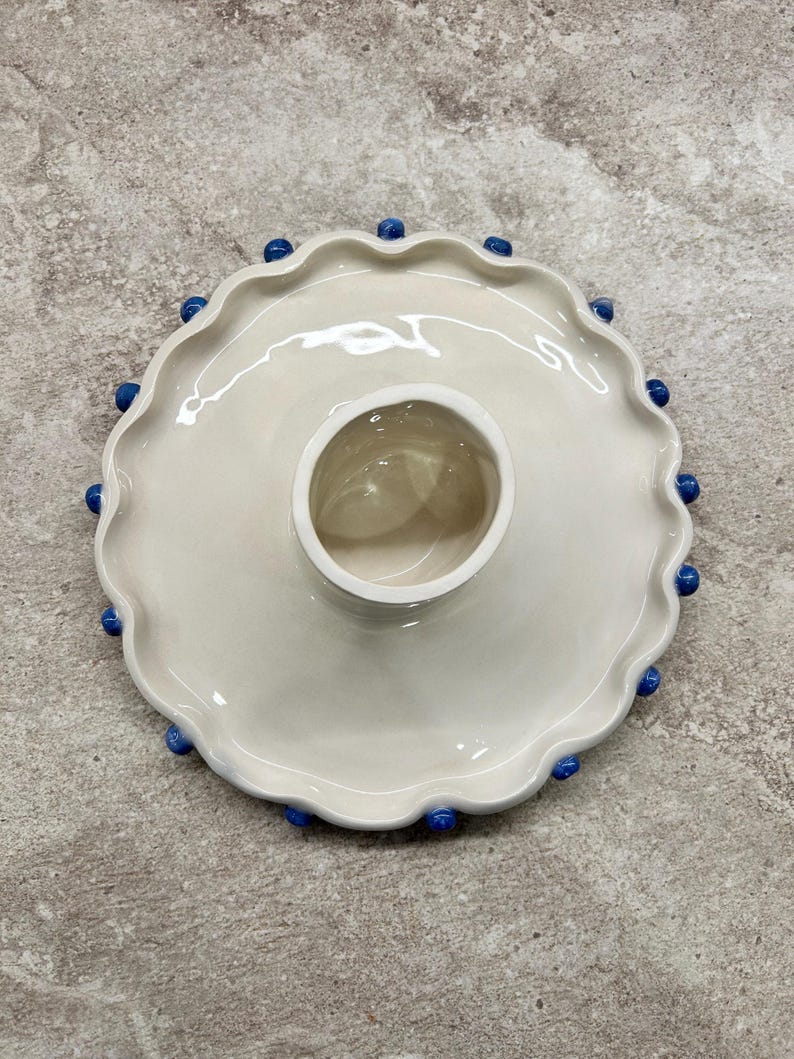 Handmade Ceramic Cake Stand – Blueberry Design – White Pottery Server ...