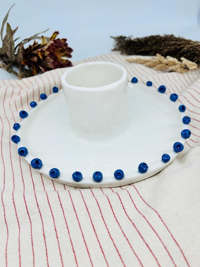 Handmade Ceramic Cake Stand – Blueberry Design – White Pottery Server ...