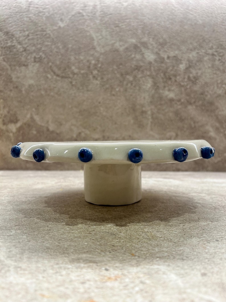 Handmade Ceramic Cake Stand – Blueberry Design – White Pottery Server ...