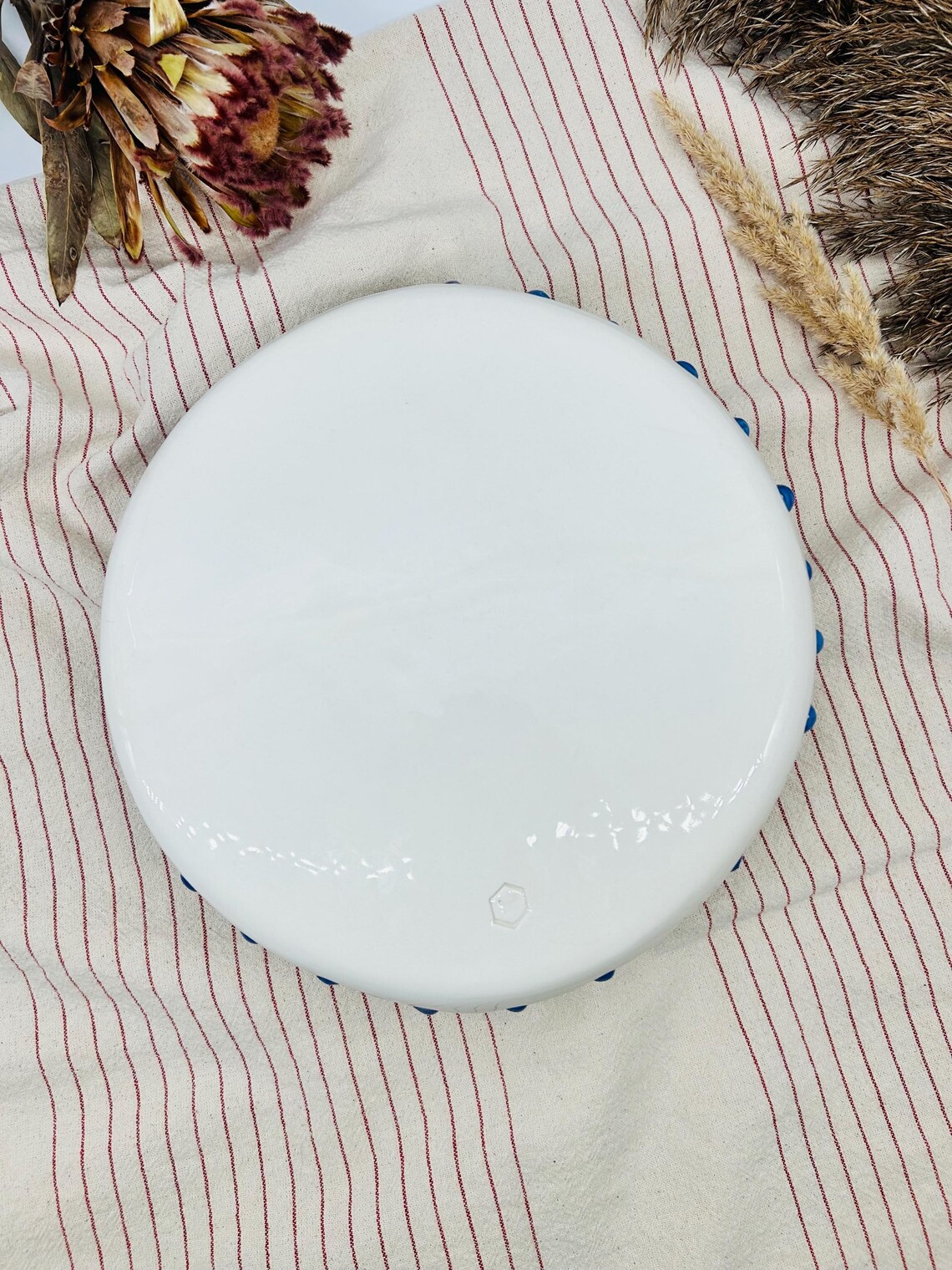 Handmade Ceramic Cake Stand – Blueberry Design – White Pottery Server ...