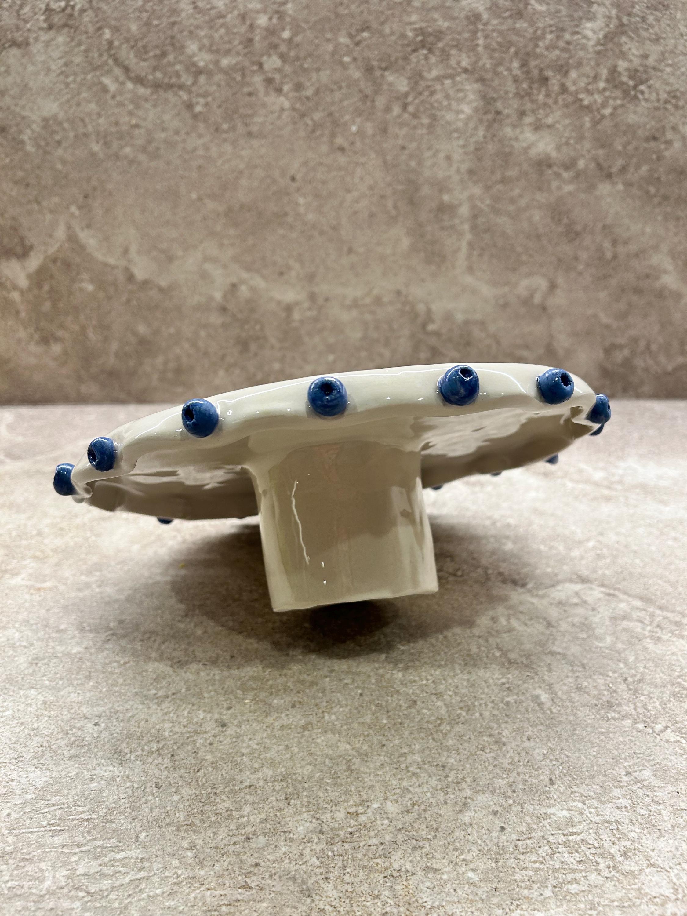 Handmade Ceramic Cake Stand – Blueberry Design – White Pottery Server ...