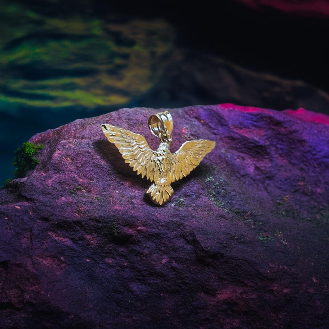 Solid Gold 3D Falcon Eagle DC Pendant Necklace, Handcrafted in 10K ...