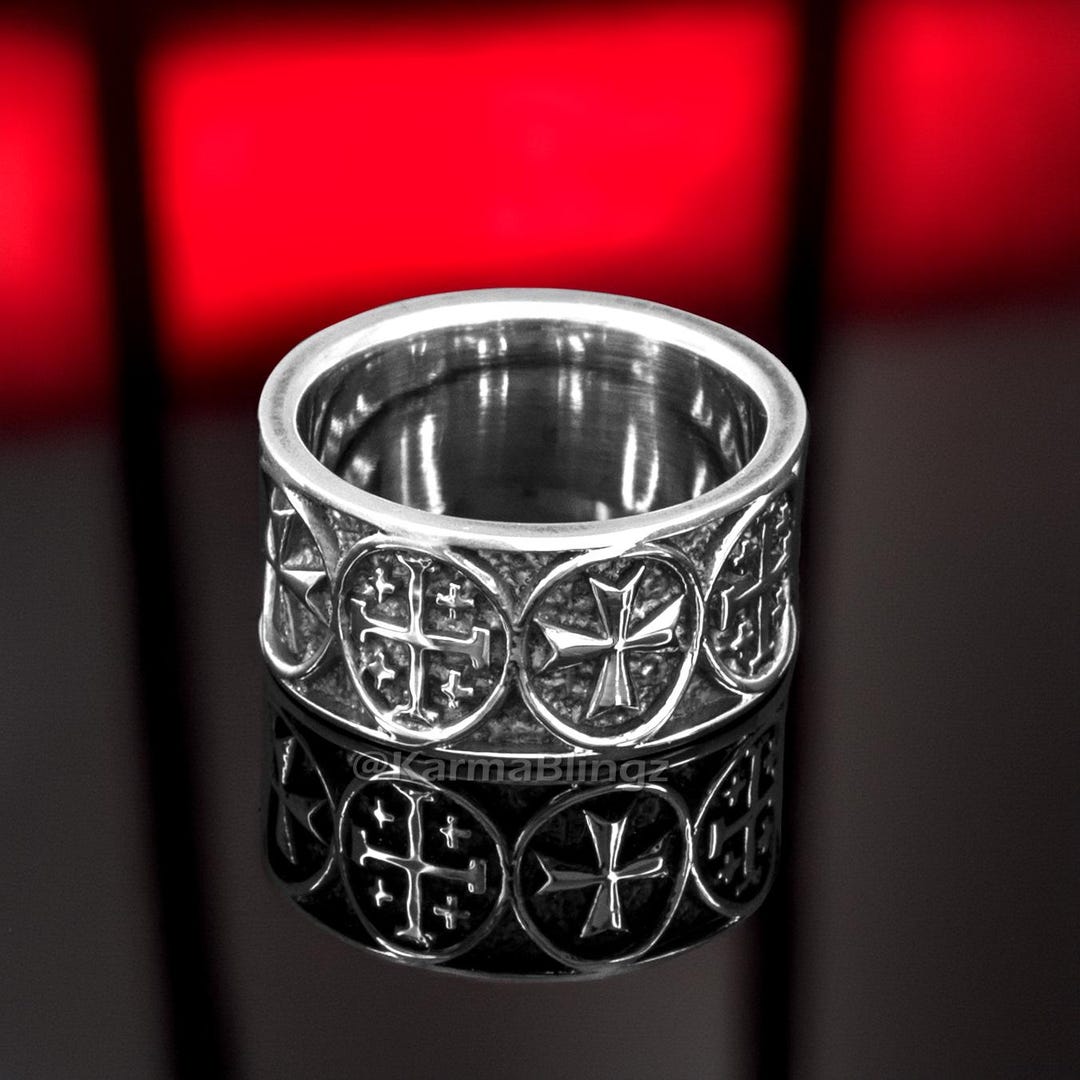 Solid Sterling Silver Maltese Cross Men's Ring - Jerusalem Cross Band ...