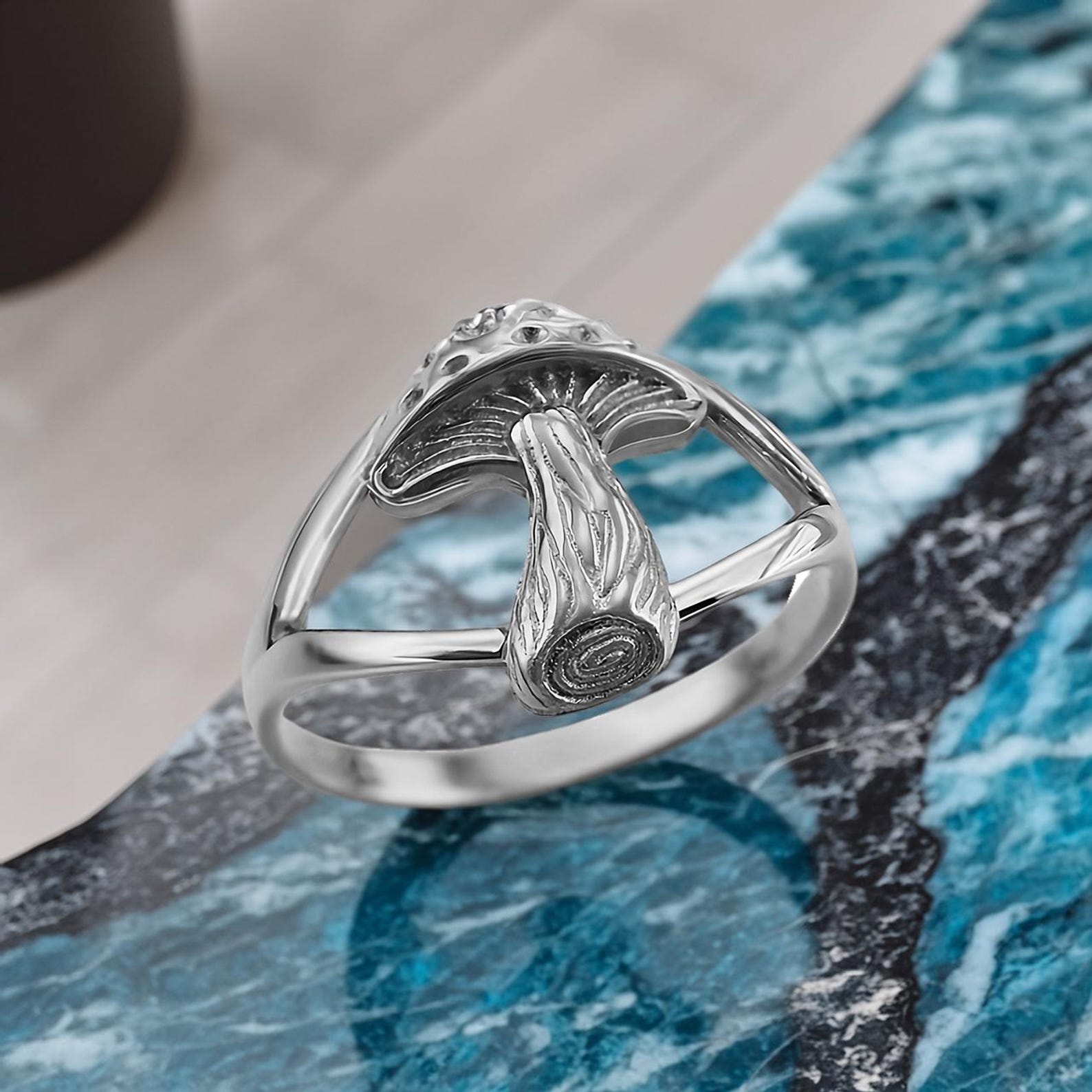 Dainty Mushroom Ring – Sterling Silver Toadstool Band, Enchanted Forest ...