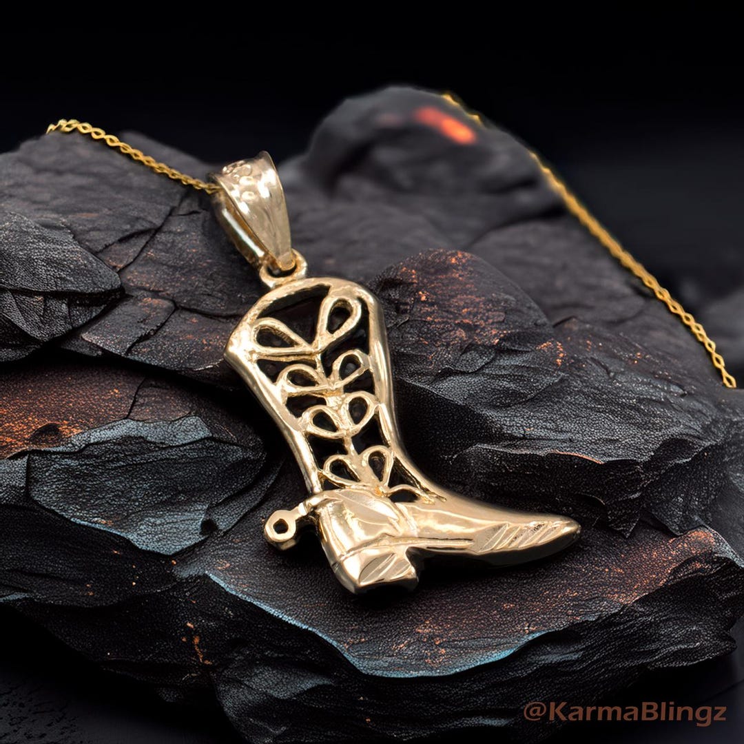 Elegant Gold Filigree Cowboy Boot Charm Pendant Necklace - 10K, 14K ...