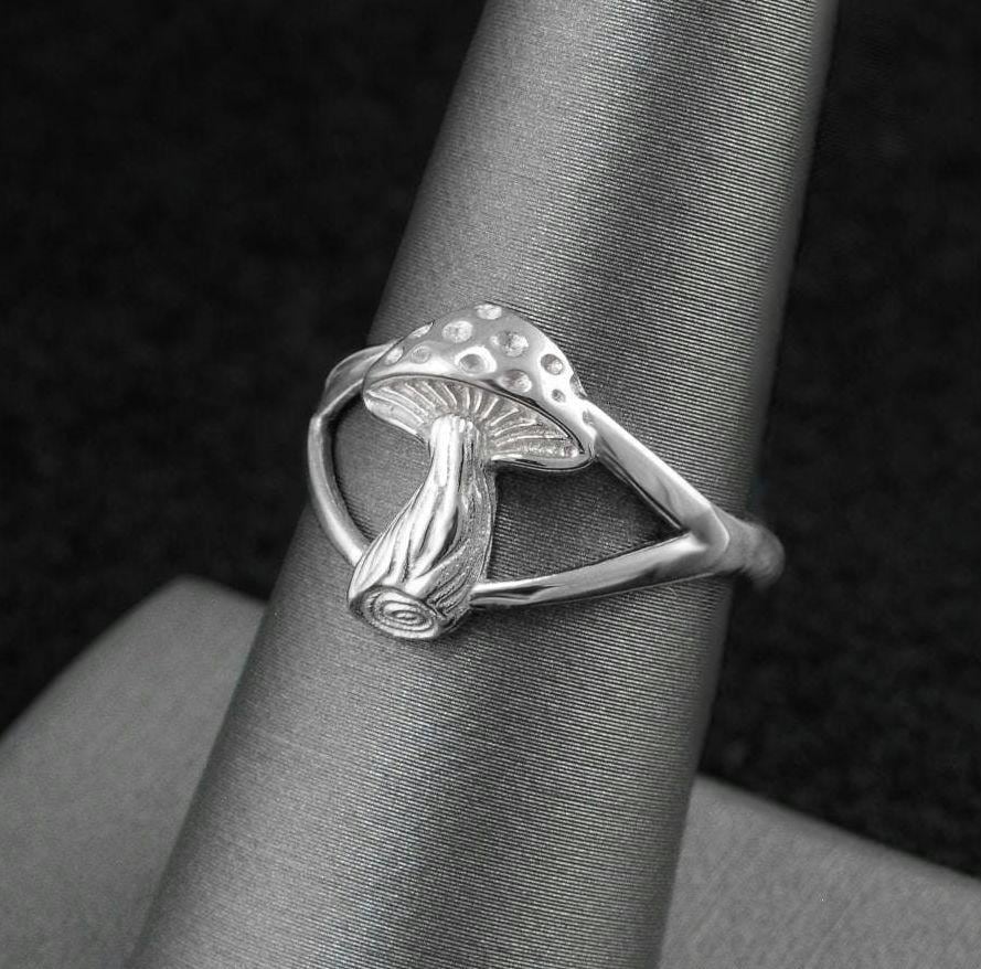 Dainty Mushroom Ring – Sterling Silver Toadstool Band, Enchanted Forest ...