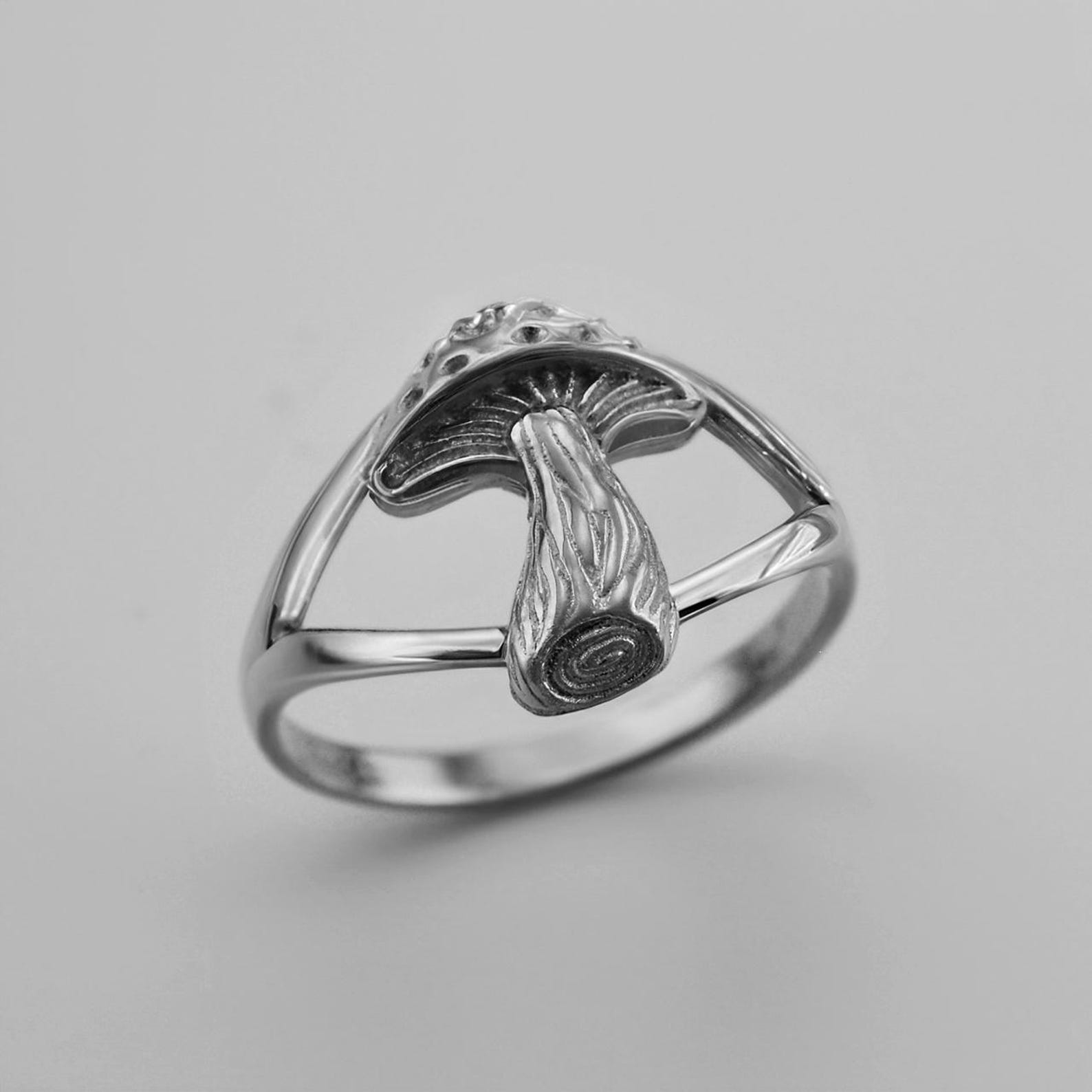 Dainty Mushroom Ring – Sterling Silver Toadstool Band, Enchanted Forest ...