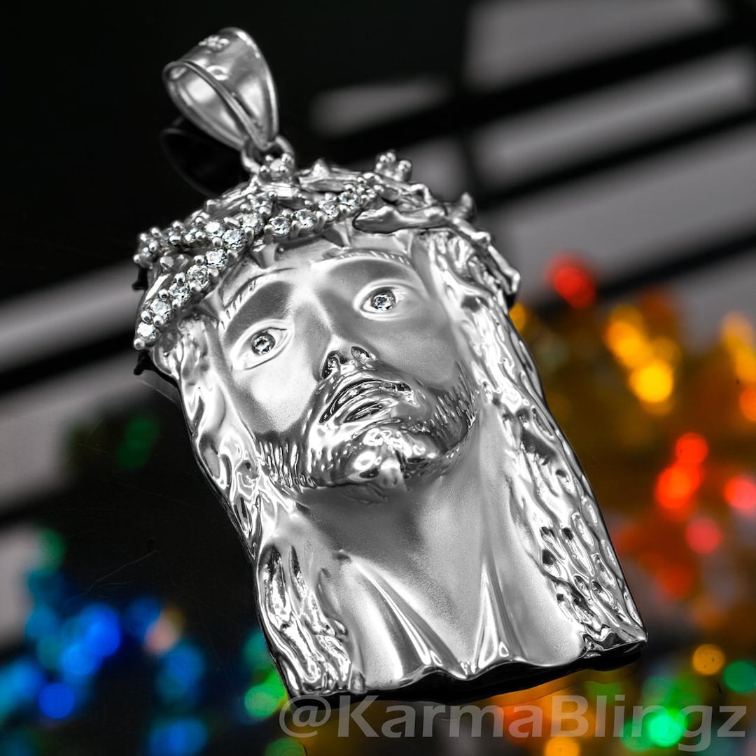 Sterling Silver Jesus Pendant CZ Iced Hip-hop Religious Jewelry Piece ...